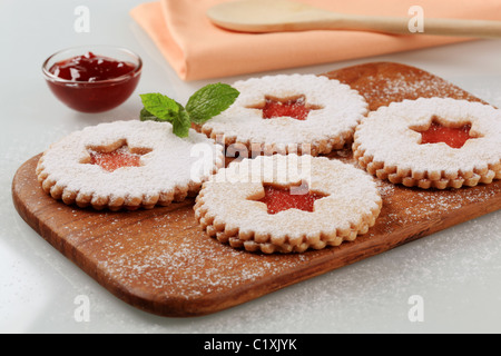 Red jam cookies with sugar icing on the top,selective focus Stock Photo ...