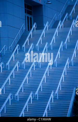 Steps & blue steel railings up to concourse & view of entrance to Essex ...