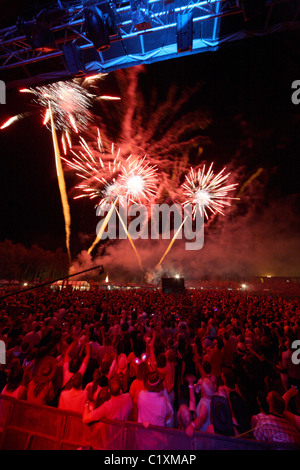 Concert stage with fireworks Stock Photo - Alamy