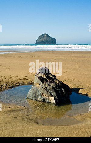 Trebarwith Strand Beach with Gull Rock Island, dramatic cliffs, rocks ...