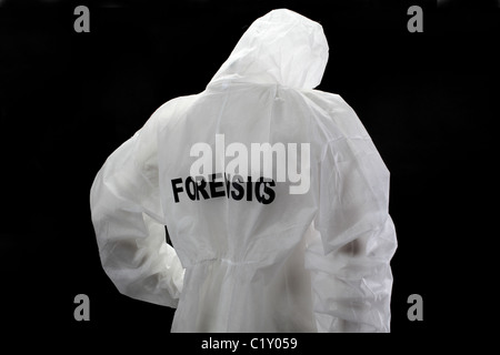 Forensics. Scene of crime officers (SOCOs) positioning photo evidence ...