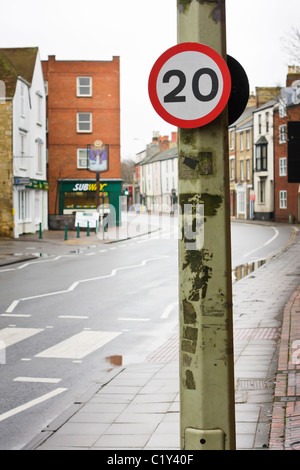 20 MPH speed limit road marking in residential street, London England ...