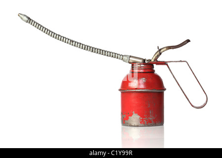 closeup image of classic red oiler on white background Stock Photo - Alamy