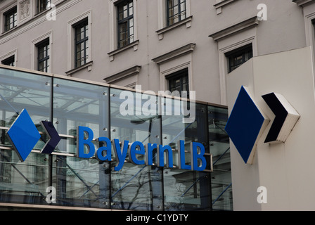 Bayern LB, Bavarian federal state bank logo on an office building ...