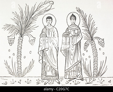 Saint Cecilia with her husband Saint Valerian. Mosaic in apse at ...