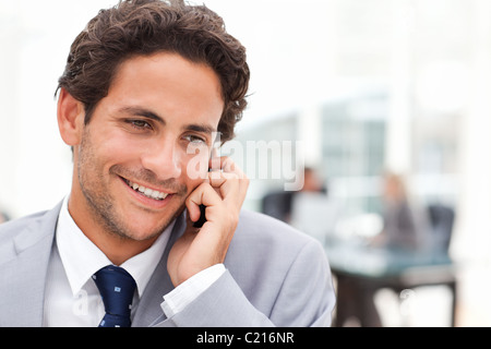 Charming businessman phoning in his office Stock Photo - Alamy