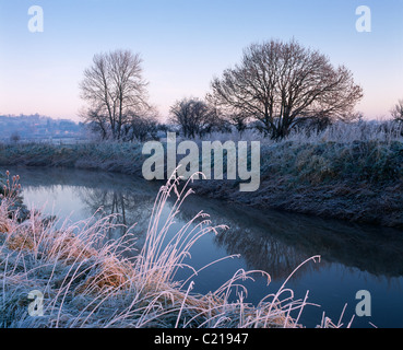 The River Brue on South Moor on the Somerset Levels at Glastonbury with ...