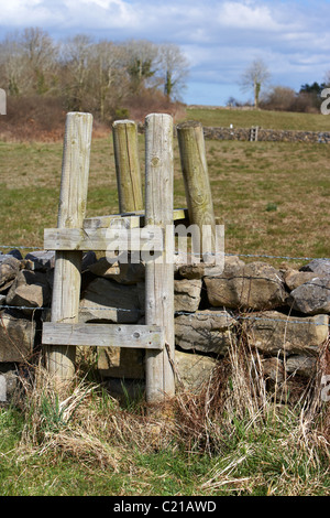 traditional irish field entrance with stone pillars and wrought iron ...