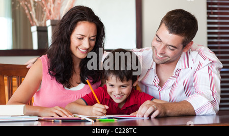 Father and child drawing together with colorful markers, sharing a ...