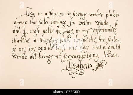 Signature of Queen Elizabeth I. Queen of England and Ireland Stock ...