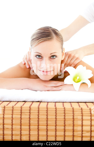 Delighted woman enjoying a back massage Stock Photo - Alamy