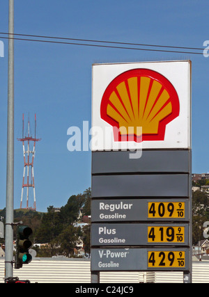 A shell petrol station price sign board showing fuel prices 2013 Stock ...