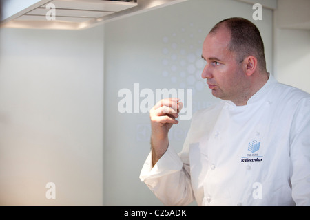 Chef Bart de Pooter, at the restaurant The Cube, installed on the top ...