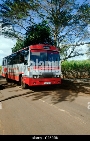 Mauritius, public transport, local bus on motorway approaching ...