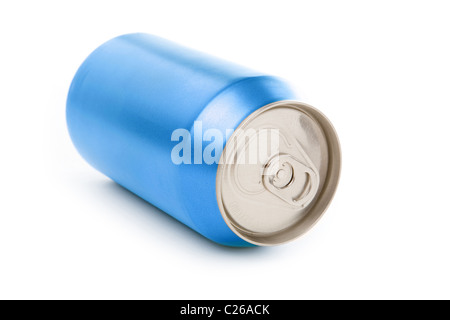 Blank blue aluminum soda can isolated on white Stock Photo - Alamy