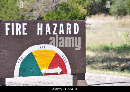 Fire hazard alert sign, Texas, USA - showing HIGH Stock Photo - Alamy