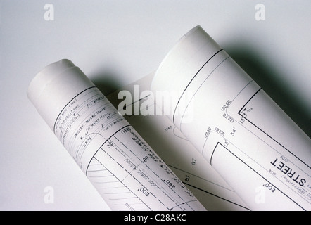 Project drawings and tools, close up Stock Photo - Alamy