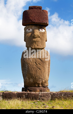 Single Moai statue in front of blue sky easter island Stock Photo - Alamy
