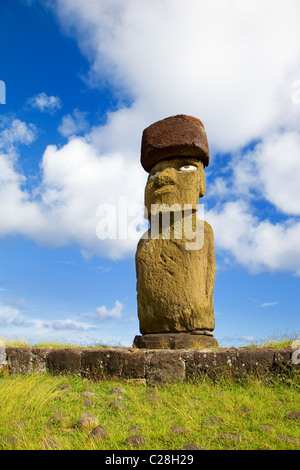 Single Moai statue in front of blue sky easter island Stock Photo - Alamy