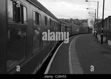 A steam train leaving Whitby Station on the North York Moors Railway ...