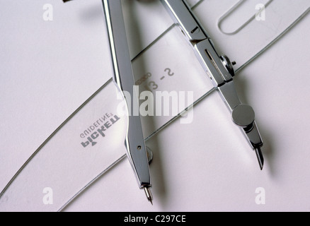 Still life of compass & French Curve used in drawing & drafting Stock ...