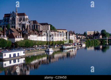 Daytime view of medieval town of Auxerre on the Yonne River, France ...
