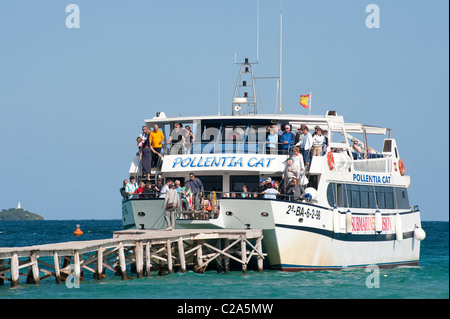Holidaymakers aboard the glass bottomed Pollentia Cat enjoying a boat ...