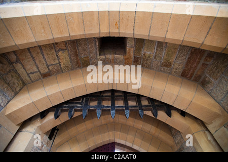 Exterior view of entrance strong door with portcullis Gate Medieval ...