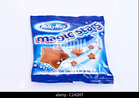Packet of Milky Way magic stars chocolates with contents spilled spilt ...