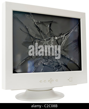 Obsolete CRT computer monitor with blank screen isolated on white ...