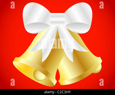 Christmas red background with bells, bow, stars and snowflakes ...