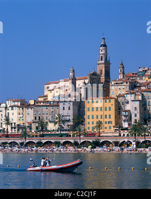 geography / travel, France, Menton, harbour, overview, 1950s ...