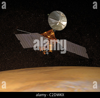 Mars Reconnaissance Orbiter, MRO orbiting Mars. Mars Planet Rotating in ...