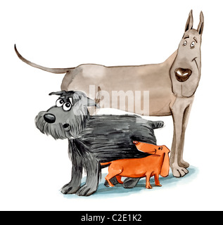 Three small dogs, painting Stock Photo - Alamy