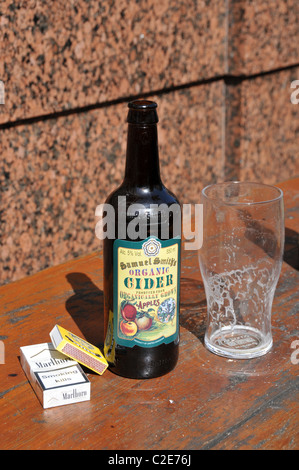 Samuel Smith's Organic Cider three bottles empty pint glasses marlboro ...