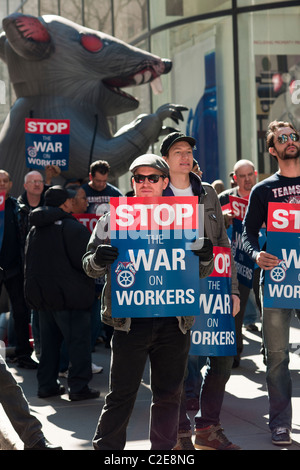 The union Giant Rat at a Teamsters rally in front of Christie's Auction ...