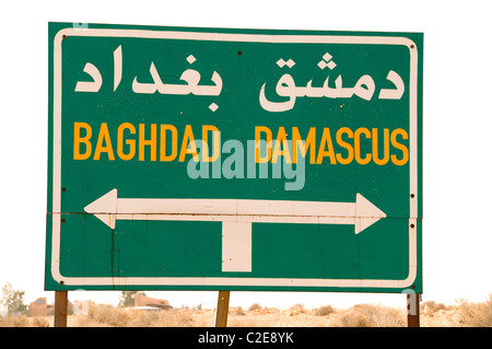 Syria road to Iraq road sign Stock Photo - Alamy