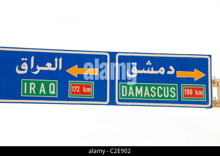 Damascus Iraq Palmyra Syria Road traffic Sign truck Stock Photo - Alamy