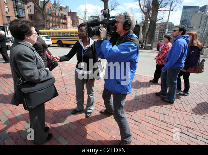 Television reporter interview on the street Stock Photo - Alamy