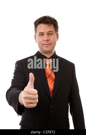 businessman is pleased with thumbs up over white background Stock Photo ...