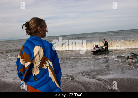 A jetskier at the beach in Okhotsk, Sakhalin, Russia. September 2005 ...