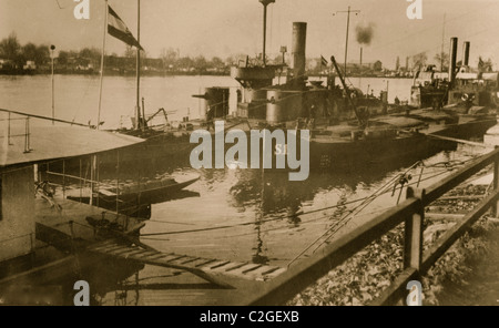 Austrian monitor BODROG on the Save i.e., Sava River, Photograph shows ...