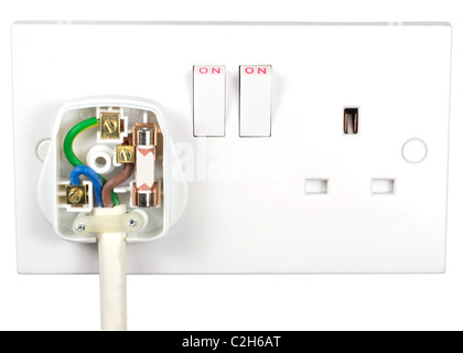 Open uk three pin plug case: fuse, wires. Isolated illustration Stock ...