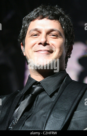Spanish pop/ballad musician Alejandro Sanz shows his two awards at the ...