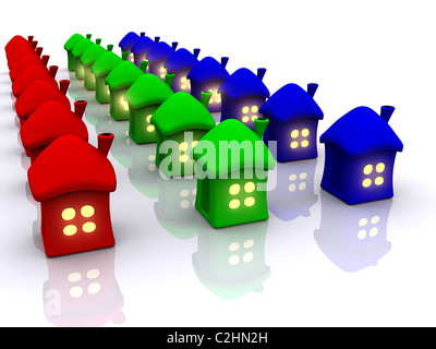 RGB homes with light in window. 3d Stock Photo - Alamy