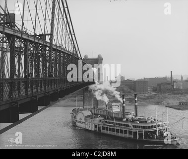 Suspension Bridge & Paddle Boat Stock Photo - Alamy