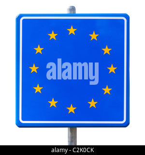 Empty EU European Union border road sign, roadsign cut out cutout ...