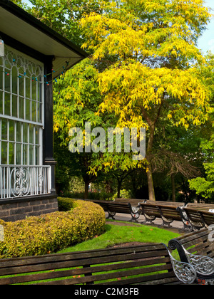 The bandstand and benches at in the grounds of Nottingham Castle ...