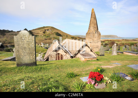 Daymer Bay and St Enodoc church which once lay buried in sand dunes ...