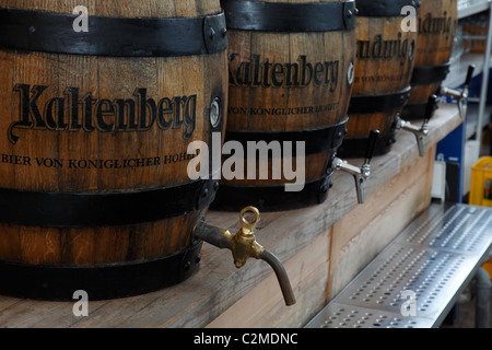 Bavaria, Germany - German beer barrels on an old brewery dray Stock ...